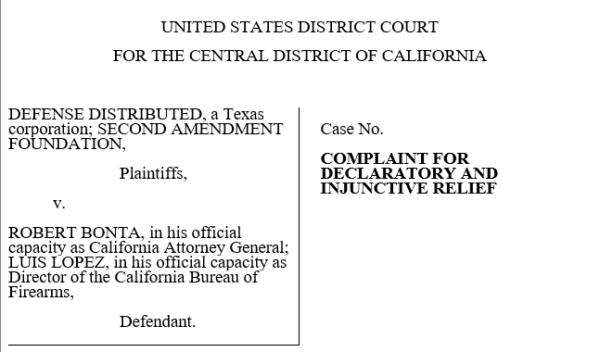 Saf Defense Distributed Sue California Over Gun Restrictions